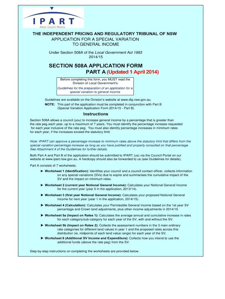 Fillable Online section 508a application form part a - IPART Fax Email ...