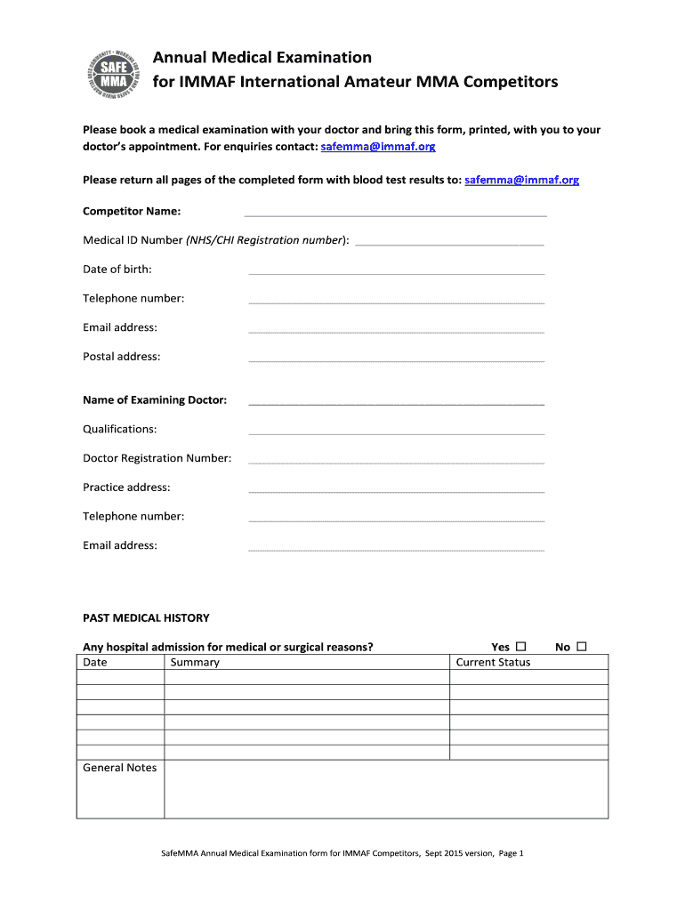Fillable Online Annual Medical Examination for IMMAF International ...