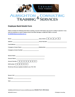 Fillable Online Employee Bank Details Form - Amazon S3 Fax Email Print - pdfFiller