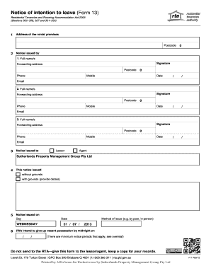 Fillable Online Fillable Online Notice of intention to leave (Form 13 ...