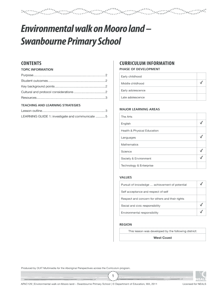 Fillable Online Environmental walk on Mooro land Swanbourne Primary ...