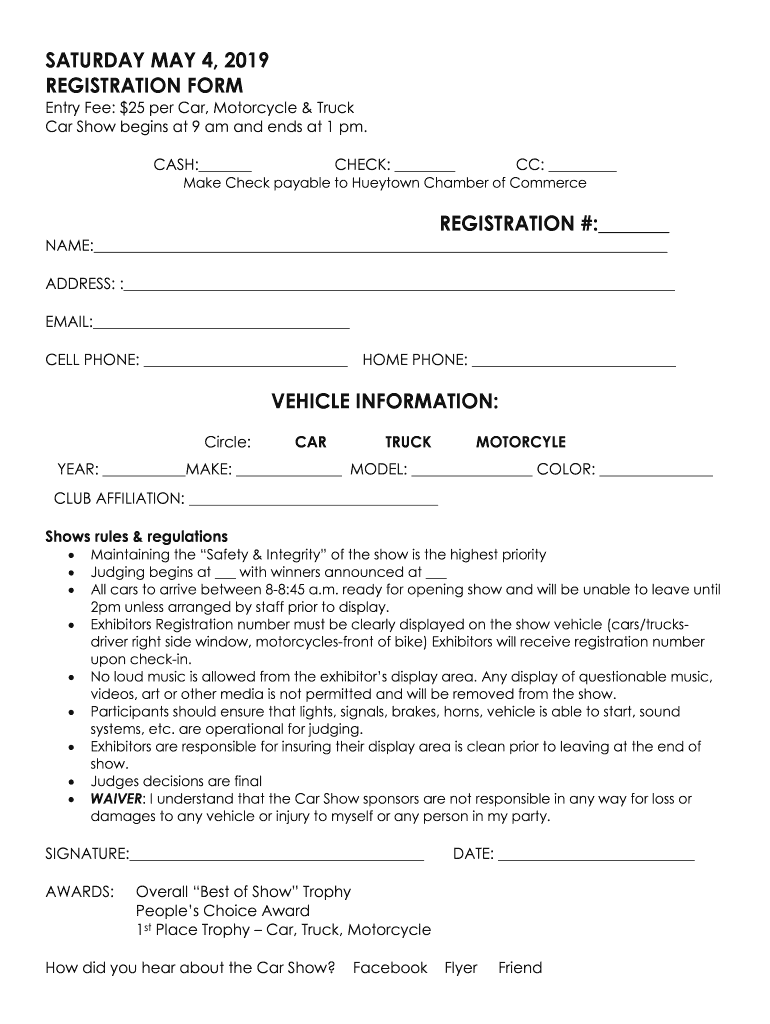 Fillable Online car show registration form - Crown School of Trades and ...