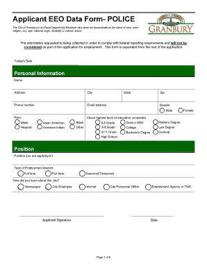Fillable Online Applicant EEO Data Form- POLICE Fax Email Print - pdfFiller