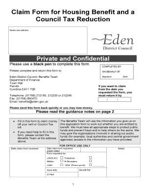 Fillable Online Claim Form for Housing Benefit and a Council Tax ...
