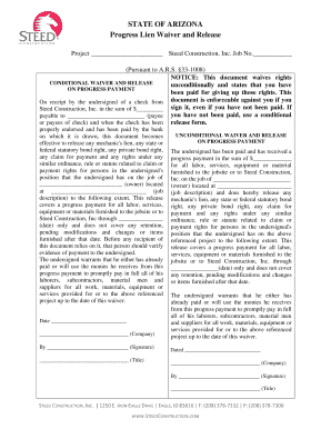 Fillable Online arizona lien waiver and release form conditional waiver ...