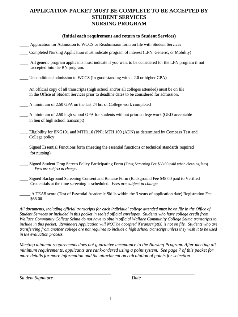 Nursing Check List Application and Nursing Packet Doc Template | pdfFiller