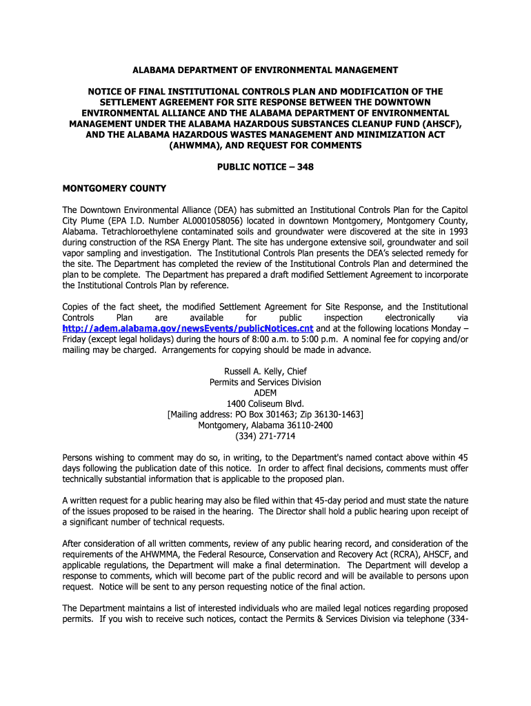Fillable Online adem alabama alabama department of environmental ...