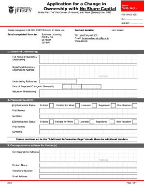 Fillable Online Application for a Change in Ownership - No Share ...