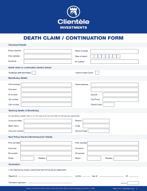 Fillable Online DEATH CLAIM / CONTINUATION FORM Fax Email Print - pdfFiller