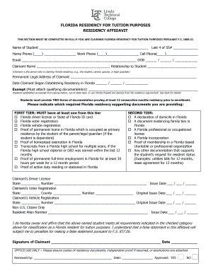 Fillable Online FLORIDA RESIDENCY FOR TUITION PURPOSES RESIDENCY ...