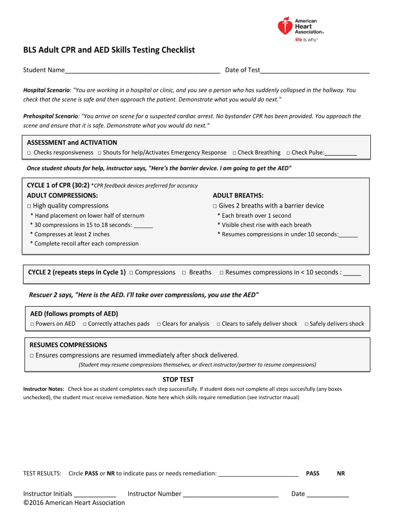 Fillable Online BLS Practical Skill Evaluation Guidelines - Washington ...