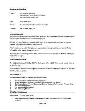Fillable Online Addendum Number 1 - University of North Carolina at ...