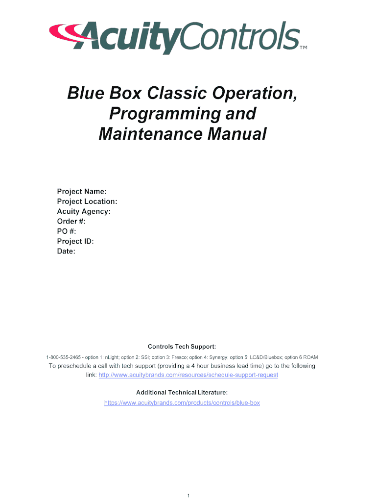 Fillable Online Blue Box Classic Operation, Programming ... - Acuity ...
