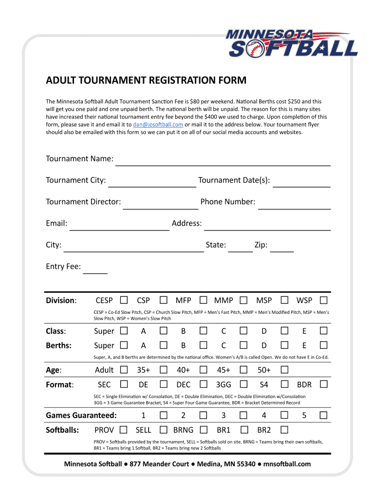 Fillable Online 2019 MRPA MN-USSSA State Tournament Registration Forms ...