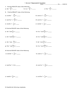 Fillable Online Inverse Trig Worksheet Fax Email Print - pdfFiller