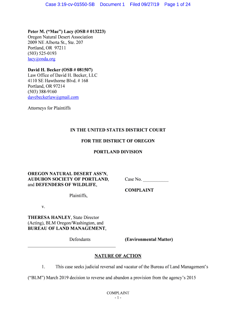Fillable Online Oregon GRSG ARMPA complaint FINAL DRAFT (rev. 9-17-19) Fax Email Print - pdfFiller