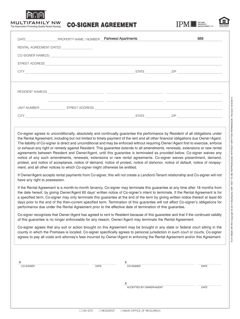 Fillable Online Co-Signer Agreement and Application - Bright Apartments ...