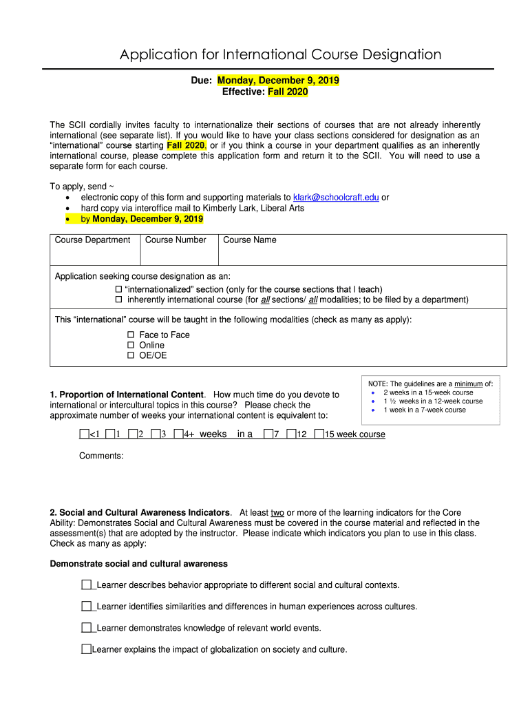 Fillable Online Application for International Course Designation Fax ...