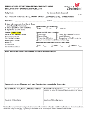 Fillable Online PERMISSION TO REGISTER FOR RESEARCH CREDITS FORM ...