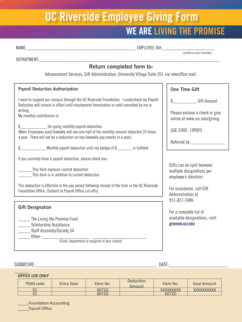 Fillable Online UC Riverside Employee Giving Form Fax Email Print ...