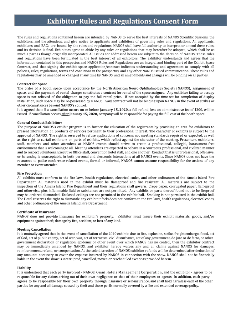 Fillable Online Exhibitor Rules and Regulations Consent Form Fax Email ...