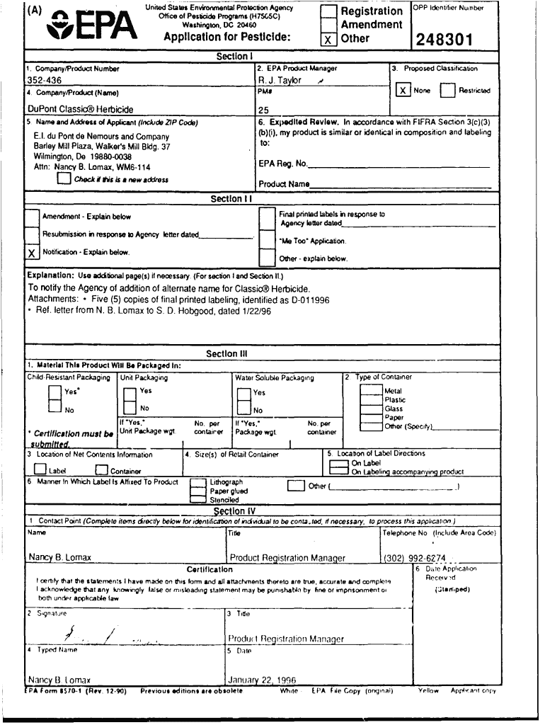 Fillable Online U.S. EPA, Pesticide Product Label, DUPONT CLASSIC ...