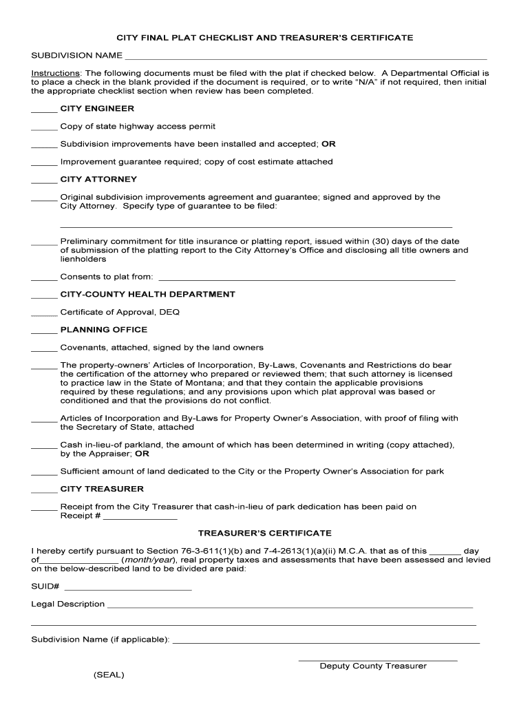 Fillable Online city amended plat/certificate of survey checklist and ...