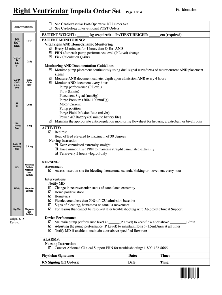 Fillable Online Right Ventricular Impella Order Set Fax Email Print ...