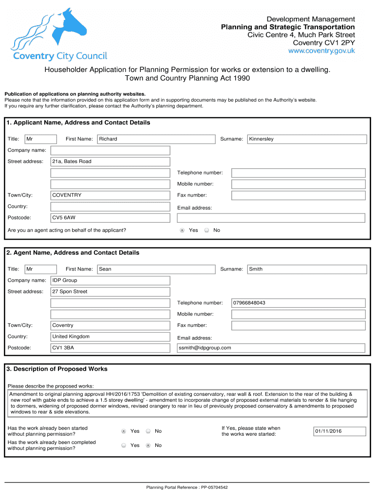 Fillable Online 2.Householder Application for Planning Permission for ...
