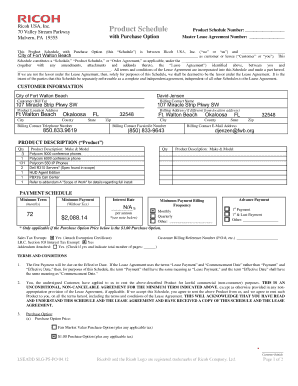 Fillable Online Ricoh Product Schedule Lease Agreement Fax Email Print ...