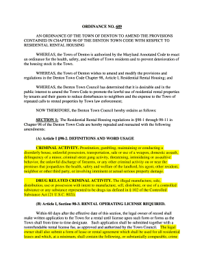 Fillable Online AN ORDINANCE OF THE TOWN OF DENTON TO AMEND THE PROVISIONS Fax Email Print ...