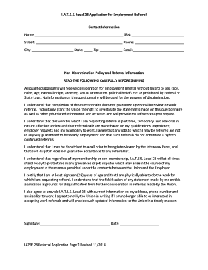 Fillable Online I.A.T.S.E. Local 28 Application for Employment Referral ...