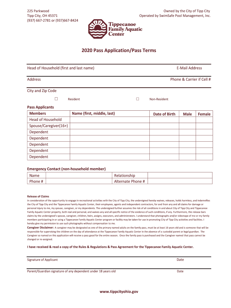 Tipp City Pool Pass - Fill Online, Printable, Fillable, Blank | pdfFiller