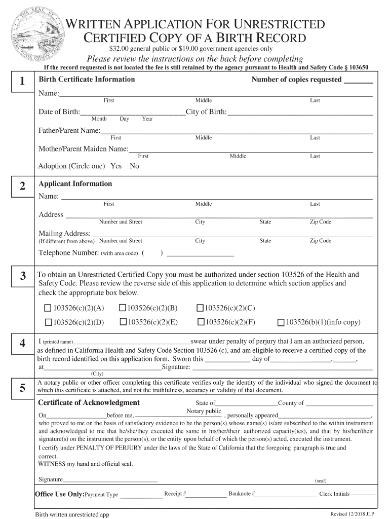 Fillable Online Birth Certificate - ACGOV.org Fax Email Print - pdfFiller