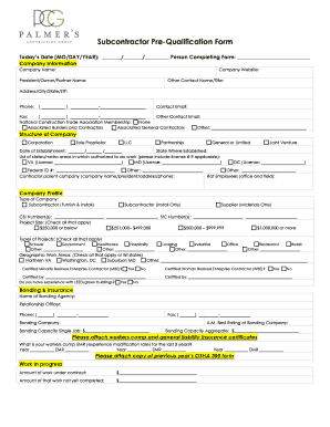 Fillable Online Subcontractor Pre-Qualification Form - CAM Construction ...