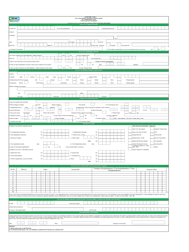 Fillable Online Download Claim Form - Iffco Tokio Health Insurance Fax ...