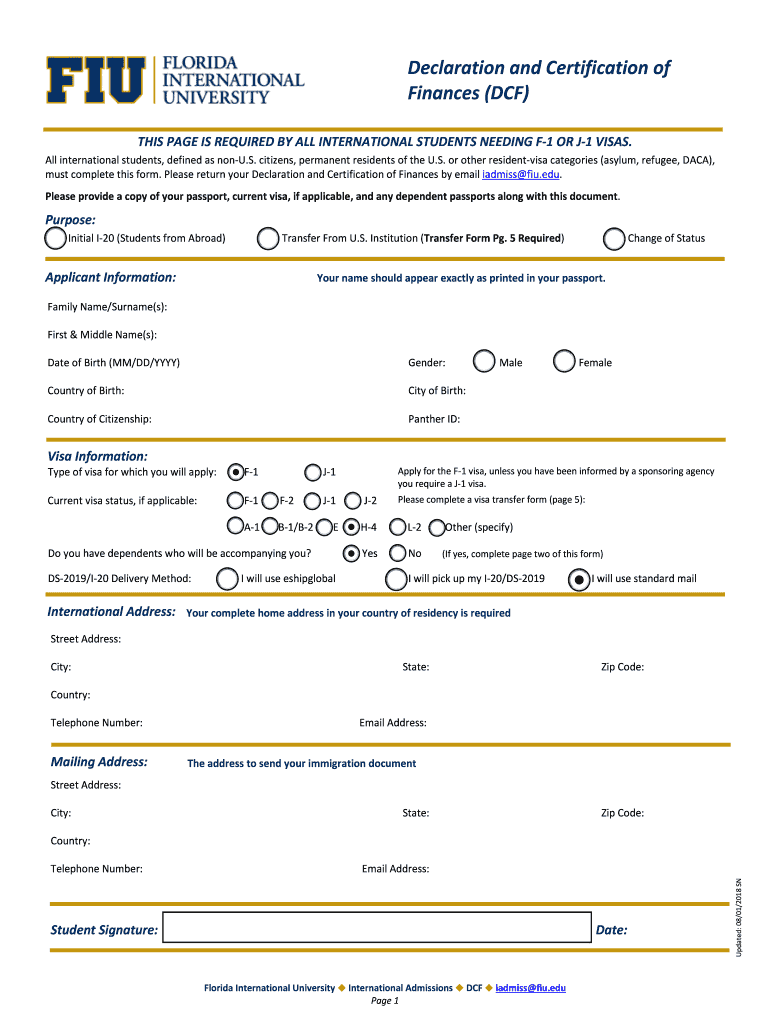 Fillable Online Instructions: Declaration and Certification of Finances ...