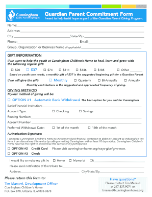 Fillable Online Guardian Parent Commitment Form - Cunningham Children's ...