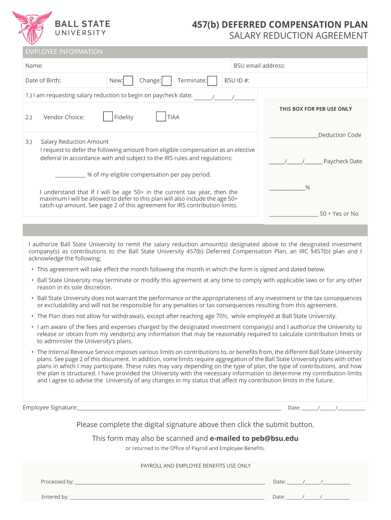 Fillable Online 457(b) DEFERRED COMPENSATION PLAN SALARY REDUCTION ...