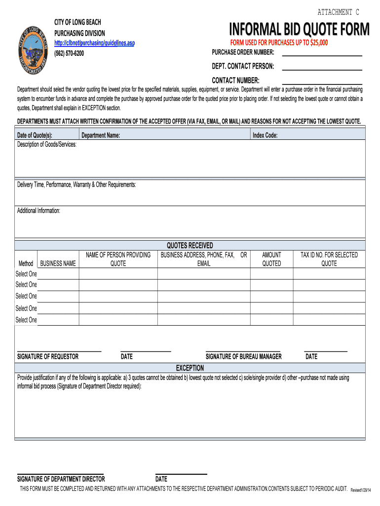 Fillable Online Informal - Bid - Quote - Form rev 5 Fax Email Print ...