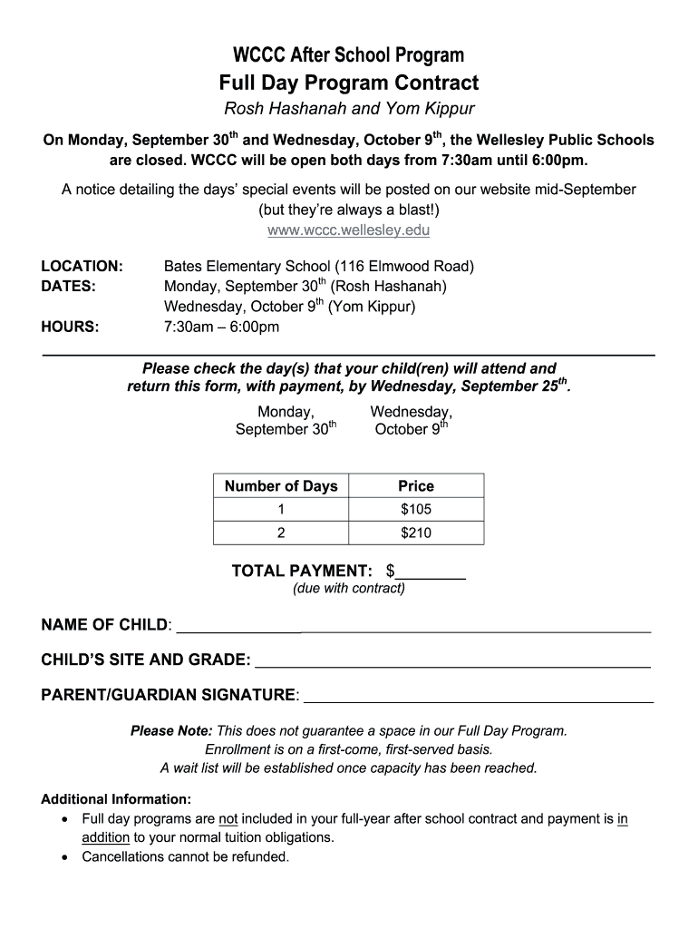 Fillable Online Full Day Program Contract Fax Email Print - pdfFiller