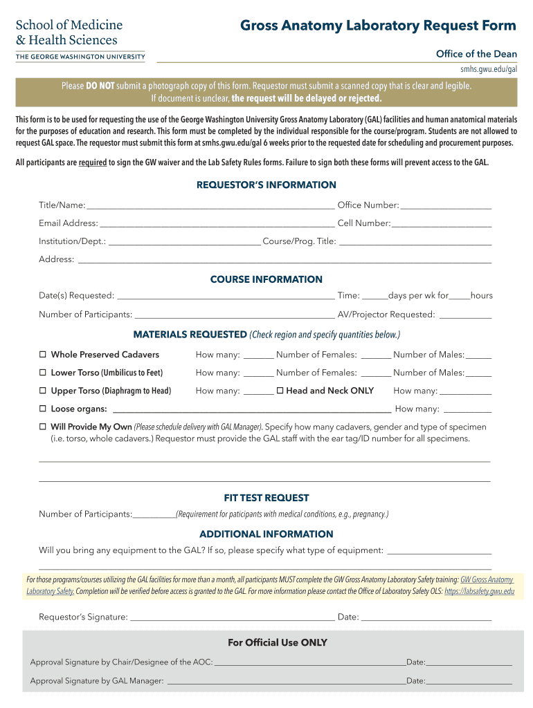 Fillable Online Gross Anatomy Laboratory Request Form Fax Email Print ...
