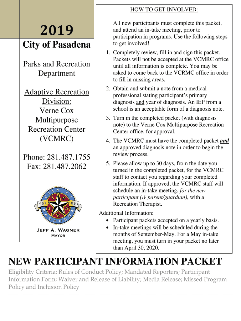 Fillable Online All new participants must complete this packet, Fax ...