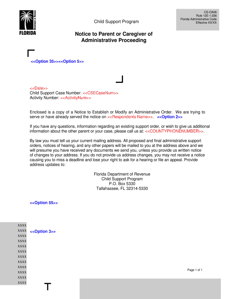 Fillable Online Notice to Parent or Caregiver of Administrative ...