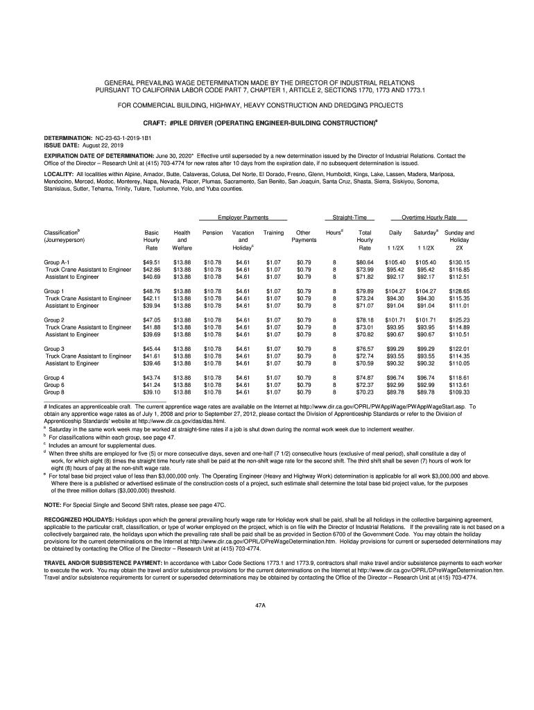 Fillable Online general prevailing wage determination made by the ...