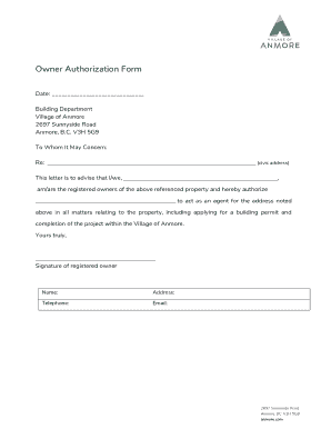 Fillable Online Owner Authorization Form - Village of Anmore Fax Email Print - pdfFiller