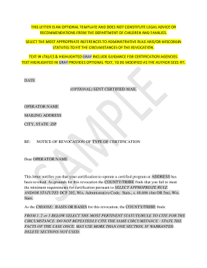 Fillable Online dcf wisconsin BECR Certification Revocation Sample ...