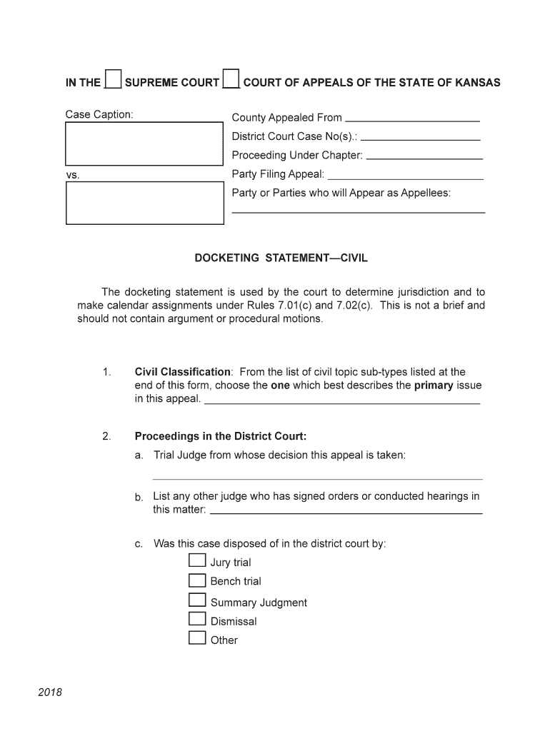 Fillable Online 12.4 Docketing StatementCivil Appeal - Kansas Judicial ...