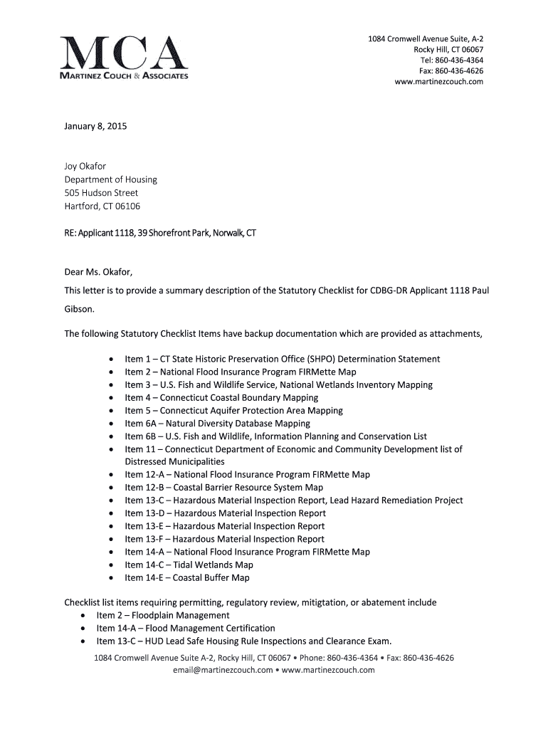 Fillable Online CDBG-DR - Project 1118 - Statutory Checklist Fax Email Print - pdfFiller