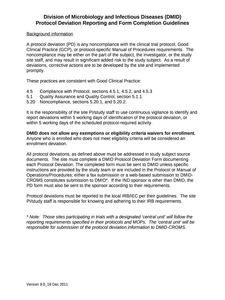 Protocol Deviation Completion Instructions Doc Template | pdfFiller